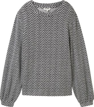 Tom Tailor Damen Longsleeve mit Ballon&auml;rmeln, 36824 - Printed Heringbone Structure, XL