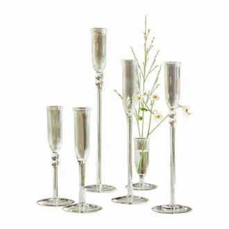 Loberon Kerzenständer 6er Set Rezay, außergewöhnliches Design, erinnern an Sektgläser, unterschiedliche Größen, Dekoration, Kerzenhalter, Tischdeko, Glas, kla