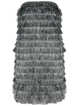 Alberta Ferretti robe bustier &agrave; franges - Gris