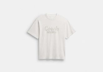 Coach T-Shirt Mit Cursive Coach-Stickerei Aus Biobaumwolle f&uuml;r Frauen in Wei&szlig;, Gr&ouml;&szlig;e X-Klein