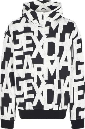 A|X Armani Exchange Homme, Sweatshirts et sweats &agrave; capuche, Noir, Taille: XL Maxi Allover Monogram Cotton Sweat &agrave; capuche