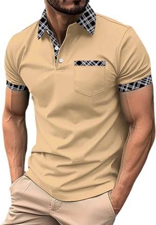 Generic Polo classique &agrave; revers pour homme - Chemise d&eacute;t&eacute; blanche avec poche de poitrine - Manches courtes - Chemise daffaires pour homme - Coupe droite - Pol