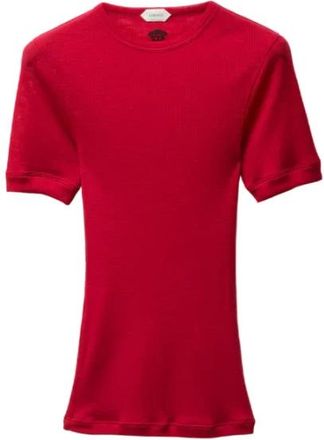 Versace Femme, Tops, Rouge, Taille: 40 FR T-shirt en maille c&ocirc;tel&eacute;e de laine brod&eacute;e