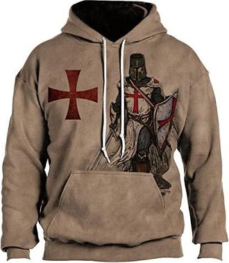 Keephen Hommes Chevaliers Templiers Sweat à Capuche Manches Longues Mode Décontracté Sweat-Shirt à Capuche Vintage Hauts en détresse