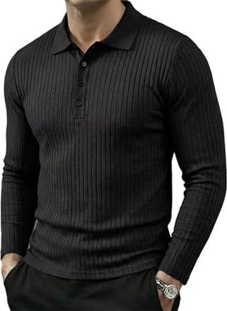 Generic Polo &agrave; manches longues pour homme - Coupe ajust&eacute;e - Chemises dentra&icirc;nement tendance et d&eacute;contract&eacute;es, Noir, XL