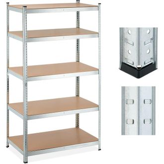 Relaxdays Schwerlastregal, hbt: 180x100x60 cm, Traglast: 1250 kg, 5 B&ouml;den, zum Stecken, Keller, Garage, Stahl, silber - Relaxdays