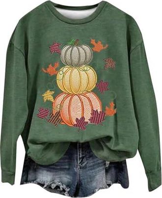 Generic Chemise basique unie à manches longues pour femme - Pull dHalloween - Imprimé citrouille et érable - Tendance - Décontracté - Col rond - Manches longu