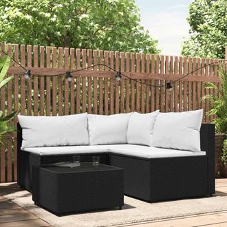 vidaXL Vidaxl - Salon de jardin 4 pcs avec coussins Noir R&eacute;sine tress&eacute;e