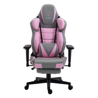 Trisens Gaming Stuhl Chair Racing Chefsessel mit Sportsitz und ergonomsichen 4D-Armlehnen, Farbe:Hellgrau/Rosa