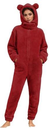 Generico Combinaison pour homme longue pyjama moelleux en polaire onesie pyjama pour homme en peluche avec oreilles dours compos&eacute; de 2 pi&egrave;ces : maillot &agrave; capuc