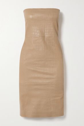 SPRWMN Tr&auml;gerloses Kleid Aus Leder Mit Krokodileffekt - Neutral