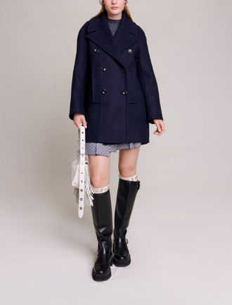 Maje Manteau Caban - Bleu Marine - Taille 34 - Maje