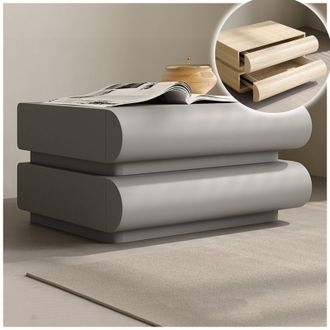 Generic Moderner Nachttisch Aus Leder Mit 2 Schubladen - Abgerundeter Ecknachttisch for Schlafzimmer Oder Wohnzimmer(Grey)