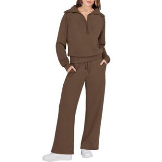 Generic Ensemble de v&ecirc;tements dint&eacute;rieur chauds pour femmes avec poches, confortables pour le sport Y2k, joggings amples pour la course, ensemble de v&ecirc;tements