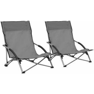 vidaXL Vidaxl - Lot de 2 Chaises de Jardin Exterieur pliables - Chaises de plage Gris Tissu