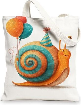 Generic Sacs fourre-tout en toile motif escargot, sacs de courses réutilisables, amusants légers et lavables avec bandoulière pour G, blanc, 13x15 Inch