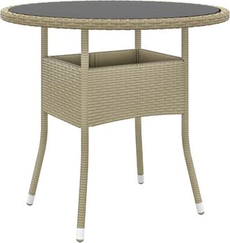 vidaXL Gartentisch Ø80x75 cm Hartglas und Poly Rattan Beige - Vidaxl
