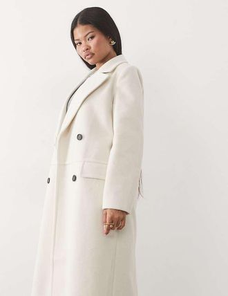 4th & Reckless Petite manteau formel long structur&eacute; crois&eacute; effet laine en cr&egrave;me-Blanc