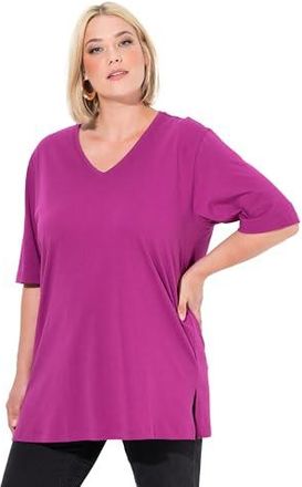 Ulla Popken Femme Grandes Tailles T-Shirt, Basic, Relaxed, col V, Manches mi-Hauteur Baie 54+ 515283827-54+