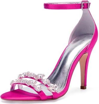 Generic Chaussures De Mariage Femmes Mari&eacute;e Sexy Open Toe High Heels Bureau Travail Soir Hauts Sandale 10.5Cm,Rose Red,38 EU