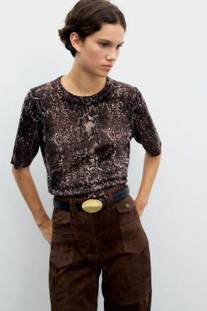Gerard Darel Pull imprim&eacute; python en laine - ROSA - Marron