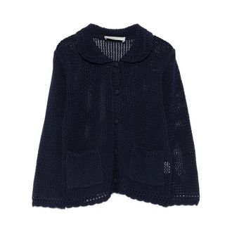 Dunst Peter-Pan Kragen Ajourmuster Strickjacke - - Knitwear - Damen - Blau - M