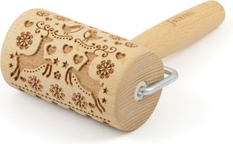 Folkroll Teigrolle Rentier Weihnacht, Mini, 9.5 cm, Nudelholz, Pr&auml;gerolle, Muster, Motiv, Rolle, Buchenholz, 330685