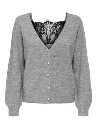 Only Onladele Ls Lace Mix Cardigan CC KNT pour Femme, Gris Clair chin&eacute;, S
