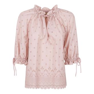 Valentino Garavani Femme, Blouses et Chemises, Rose, Taille: 38 FR Haut en dentelle Sangallo avec motif Fleurs Ajours Margheritine