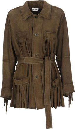 P.A.R.O.S.H. P.a.r.o.s.h., Femme, Vestes, Brun, Taille: 36 FR Veste &agrave; franges en daim