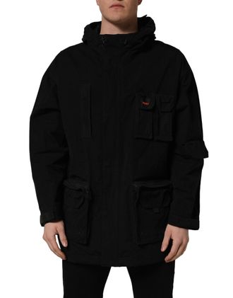 Dolce & Gabbana Black Nylon Men Hooded Windbreaker Jacket Clothing