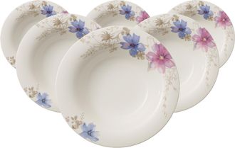 Villeroy & Boch Mariefleur Gris Basic Suppenteller 6er Set, 23 cm, Weiß/Bunt, Tiefer Teller für Suppen & Eintöpfe, Spülmaschinenfest, Mikrowellensicher, Suppenschüsse