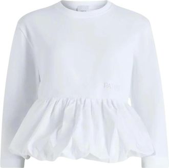 Patou Femme, Sweatshirts et sweats &agrave; capuche, Blanc, Taille: 42 FR SweaT-shirt &agrave; Basque P&eacute;plum en Popeline de Coton