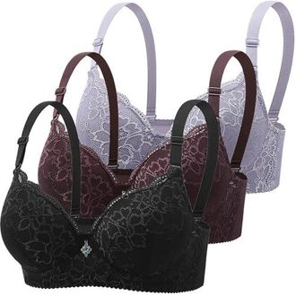 Generic Soutien-gorge classique en dentelle pour femme avec armatures, 3 pi&egrave;ces, soutien-gorge avec bustier r&eacute;glable, ensemble de soutien-gorge confortable, r