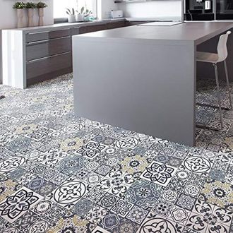 Ambiance Sticker Fliesenaufkleber, rutschfest, marokkanische Kunst, blau, Zementfliesen, Mosaik, selbstklebend, für Küche und Wohnzimmer, 60 x 60 cm, 1 Stück