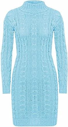 WearAll Robe-pull moulante &agrave; manches longues et col montant pour femme, bleu ciel, 44/46/grande taille