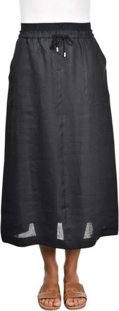 Gran Sasso Femme, Jupes, Noir, Taille: 40 FR Linen Midi Skirt