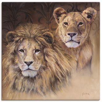 Artland Wanddeko Leinwand Bilder Wandbild 40 x 40 cm Tiere Wildtiere Raubkatze Malerei Braun A1HA L&ouml;wen Portr&auml;ts