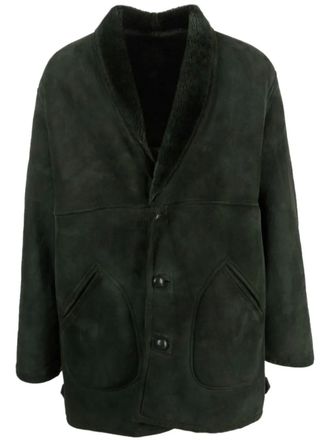Burberry manteau boutonné en peau de mouton (années 2000) - Vert