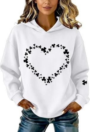 Generic HUIFUAO Sweat &agrave; capuche pour la Saint-Patrick pour femme - Imprim&eacute; tr&egrave;fle amusant - Motif coeur - Costume irlandais de la St Paddys - Vert - Chemises 