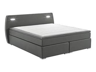 Atlantic Home Collection Boxspringbett REX, 160x200 cm, inklusive LED Beleuchtung und Topper (Härtegrad H2), dunkelgrau