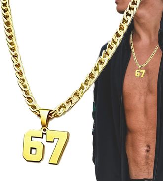 Generic Sport-Nummern-Halskette, f&uuml;r Herbst und Winter, 67 Halsketten-Anh&auml;nger f&uuml;r Frauen - lustiges Unisex-Partyzubeh&ouml;r aus Edelstahl - Thanksgiving, Urlaub,