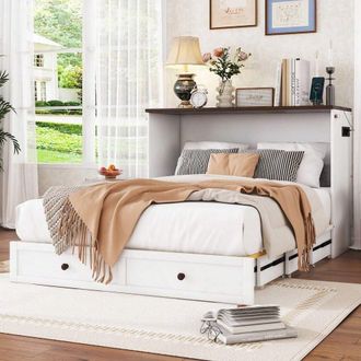 Generic Mobiles Bett 140x200 wei&szlig; - Modulare Konfiguration mit Schubladen, Bettkopfregal und USB/Steckern (ohne Matratze)