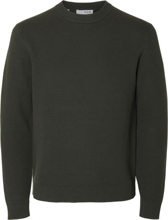 Selected SELECTED FEMME Herren Slhdane Ls Knit Structure Crew Neck Noos, Deep Forest, L EU
