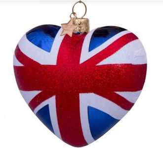 Vondels Ornament Glass Heart w/British Flag H8cm
