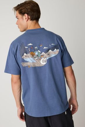 Knowledge Cotton Apparel Herren vegan T-Shirt Back Print Vintage Indigo
