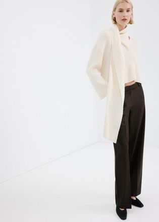 Mango Pantalon wide leg &agrave; pinces taille normale marron - Femme - 32 - MANGO