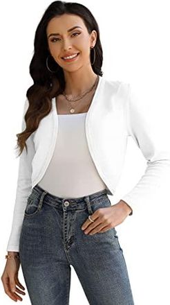 KOJOOIN Cardigan Court Boléro Femme Tricoté Élégant Épaule Veste Blanc (tricoté) XXL