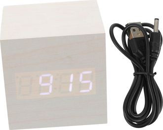 Valiclud Holz wecker mit LED dualanzeige Temperatur Nachtlichtfunktion Ger&auml;uschloser Mini Alarm f&uuml;r Schlafzimmer B&uuml;ro und USB betrieben Quadratisch Wei&szlig; Modern