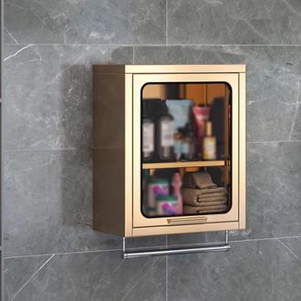 Generic Badezimmerschrank mit Klappt&uuml;r aus Sicherheitsglas Wandschrank Edelstahl Verstellbare Einlegeb&ouml;den Abgerundete Ecken Toilettenschrank Waschk&uuml;che f&uuml;r G